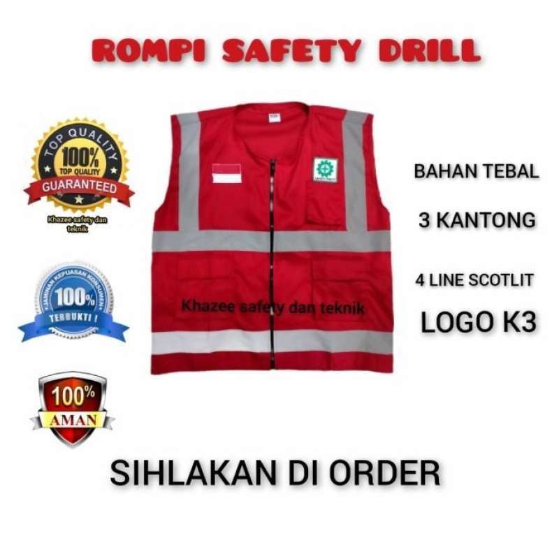 Promo Rompi Drill Merah / Rompi Proyek Drill / Rompi Safety Merah ...