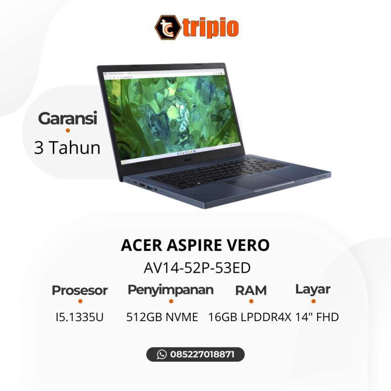 Jual LAPTOP ACER ASPIRE VERO AV14 52P 53ED I5 1335U 16GB 512GB 14 WIN OHS Di Seller Tripio