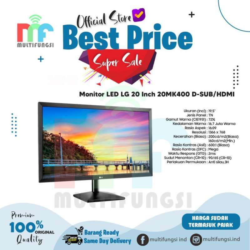 Promo Monitor LED LG 20 Inch 20MK400 D-SUB/HDMI GARANSI RESMI 20MK400H ...