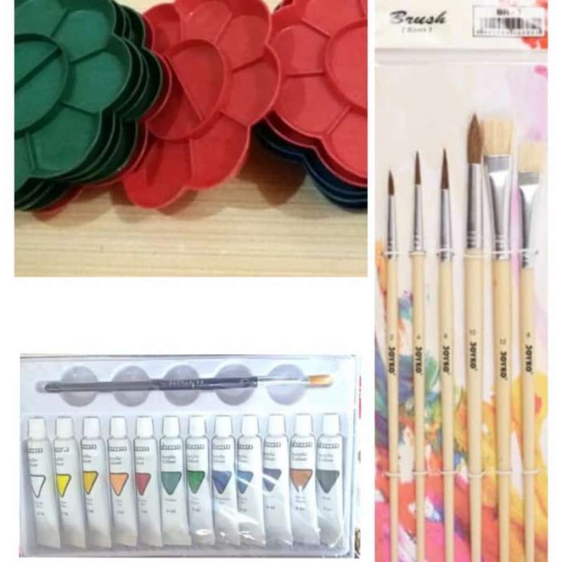 Promo Paket Alat Lukis (kuas,palet,cat Akrilik) Diskon 4% Di Seller ...