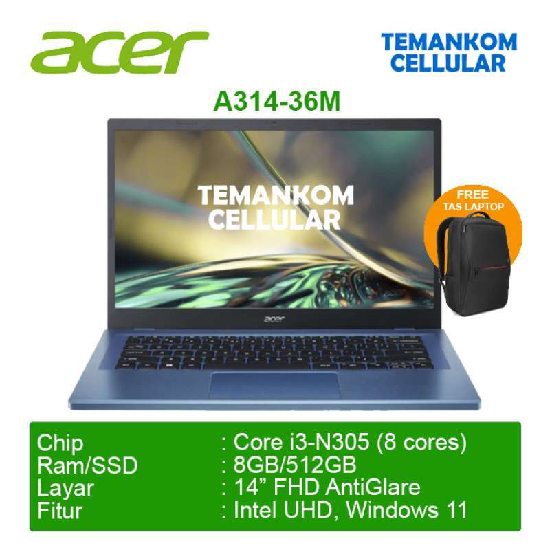 Jual Laptop ACER Aspire 3 slim A314-36M Core i3-N305 8GB RAM 512GB SSD ...