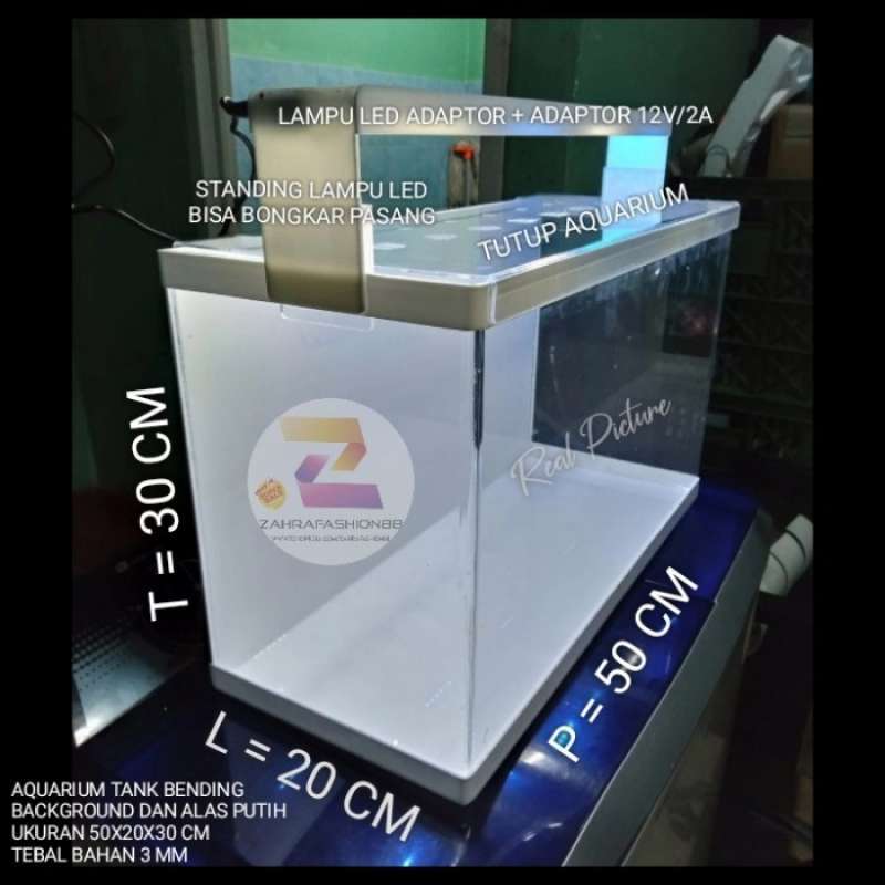 Promo AQUARIUM ACRYLIC TANK BENDING 50X20X30 CM - BACKGROUND ALAS LIST PUTIH Diskon 23% di ...