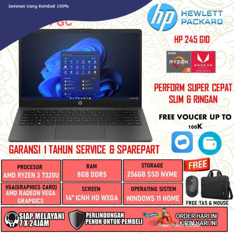 Promo LAPTOP GAMING HP 245 G10 AMD RYZEN 3 7320U RAM 8GB DDR5 256GB SSD WXGA WINDOWS 11 HOME ...
