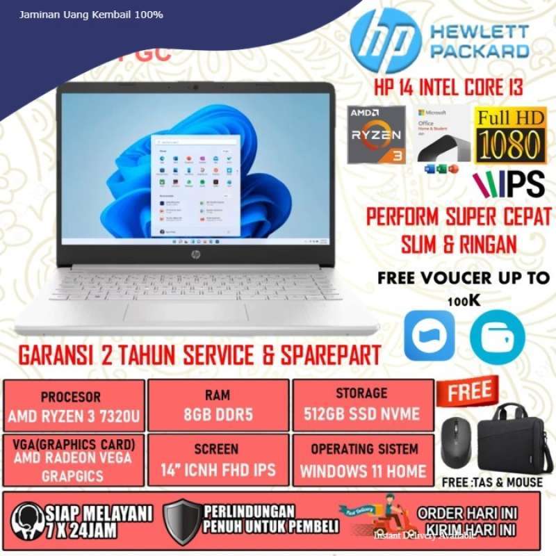 Promo Laptop hp 14s em0014au amd ryzen 3 7320u 8GB 512GB fhd ips ...