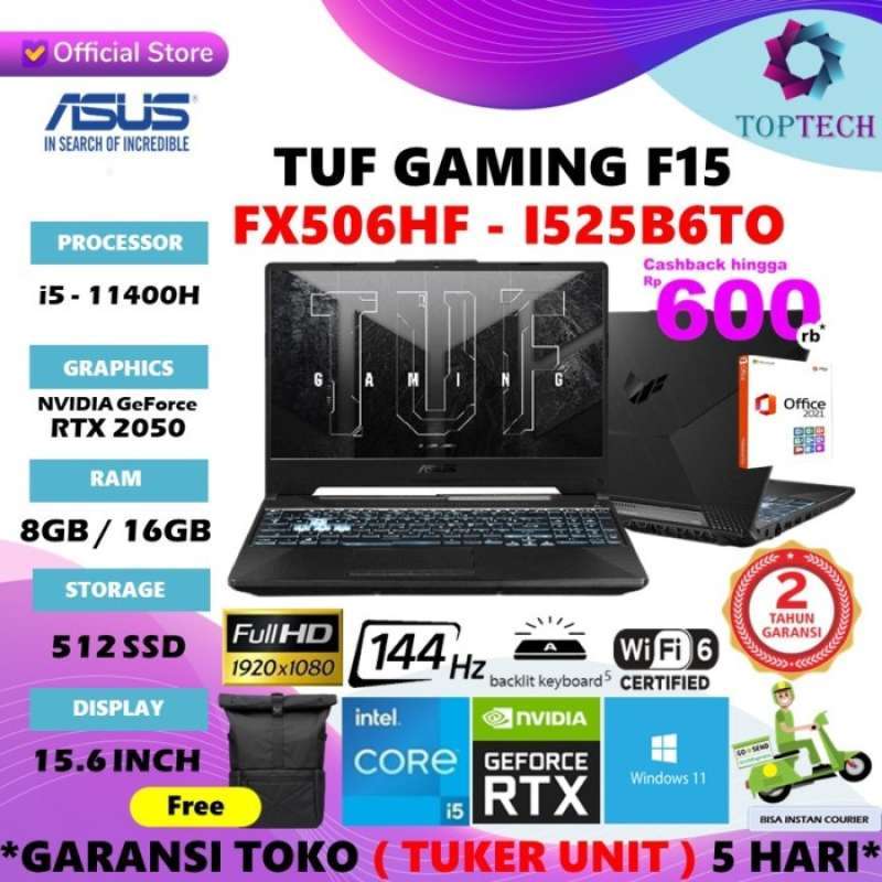 Promo ASUS TUF GAMING F15 FX506HF - i5 11400H 16GB 512ssd RTX2050 4G W11+OHS Diskon 33% di ...