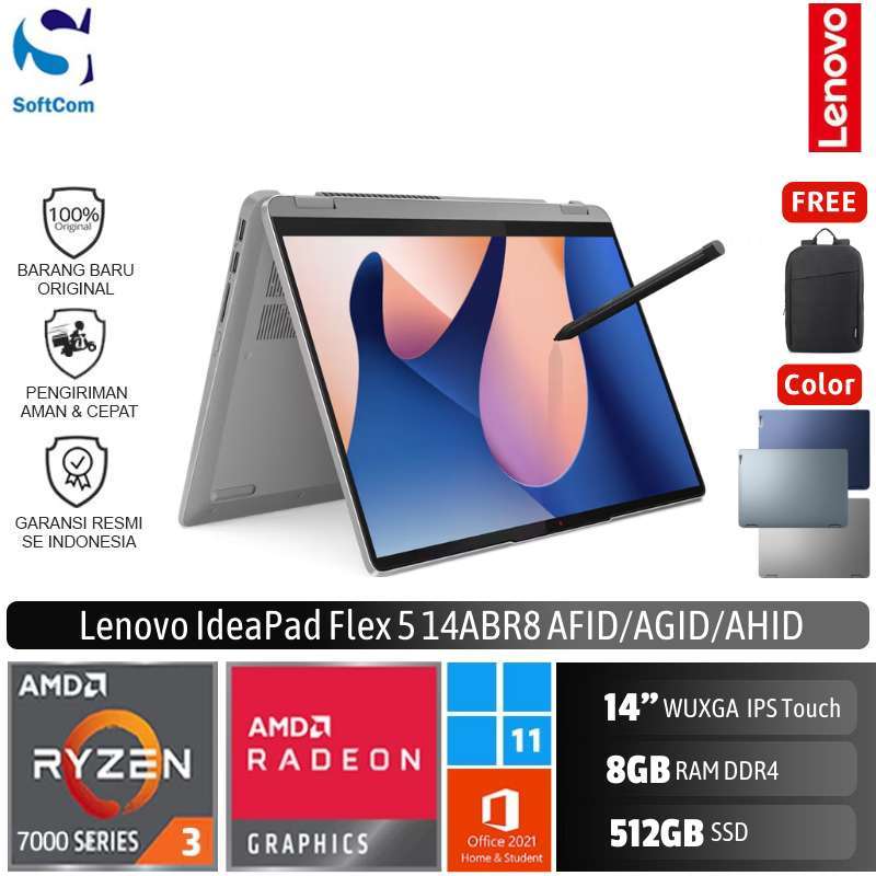 Promo Lenovo Ideapad Flex 5 Afid Agid Ahid Laptop 2 In 1 Ryzen 3 7330u 8gb 512gb Ssd 14 Ips