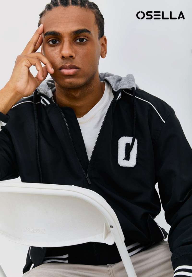 Jual Osella Regular Contrast List Jacket In Black With Hoodie - Xl Di ...