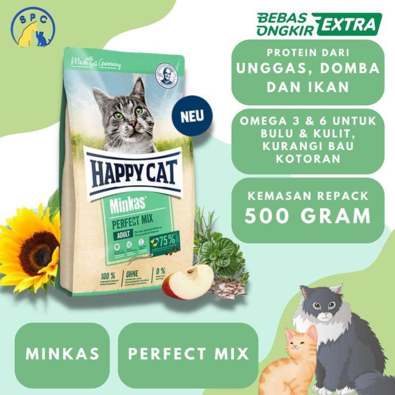 Jual Makanan Kucing Happy Cat Minkas Perfect Mix Protein Hewani Repack ...