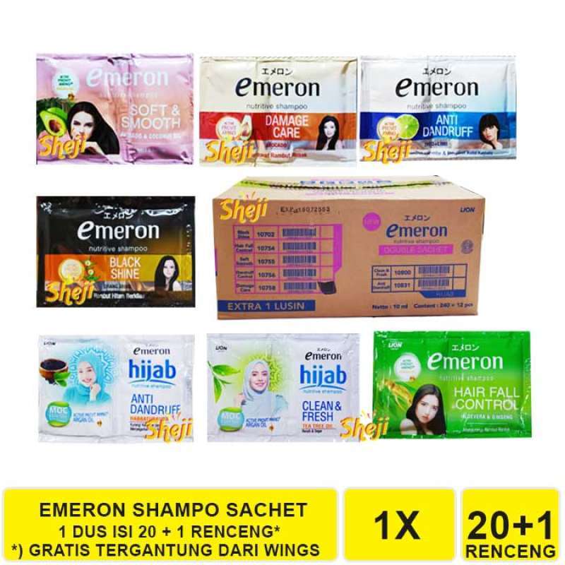 Jual Shampo Emeron Sachet 1 Dus Isi 20 + 1 Lusin - Emeron Hijab Biru 1 ...