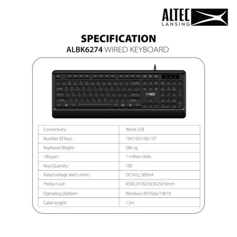 Promo Keyboard Wired Altec Lansing Albk6274 Silent Design Diskon 23% Di ...