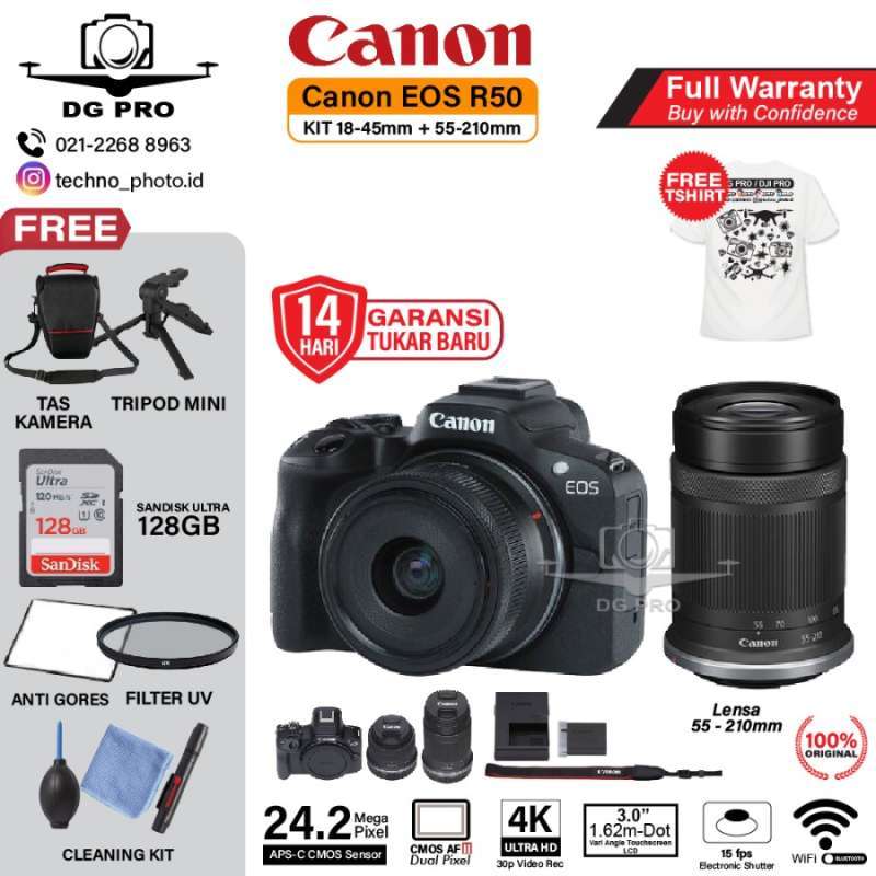 Jual Canon Eos R50 Kit 18-45mm + 55-210mm Mirrorless Camera Eos R 50 ...