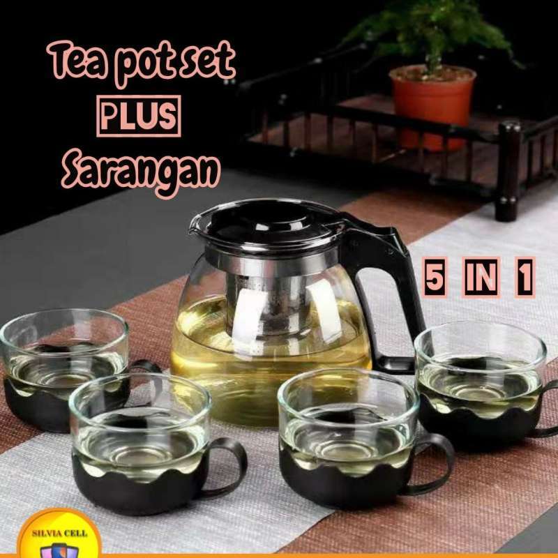 Jual Tea pot Set 5 in 1 Teko kaca dengan saringan di Seller silvia cell ...