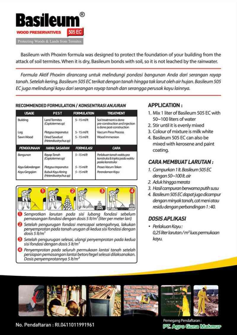 Promo Obat Anti Rayap Dan Pengawet Kayu Basileum 505 Ec @ 500 Ml Diskon ...