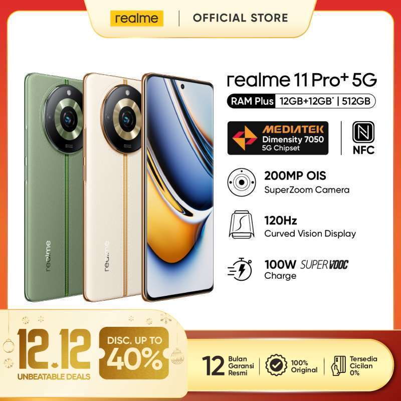Jual realme 11 Pro+ 12GB+12GB* | 512GB ( 200MP OIS SuperZoom Camera | 120Hz Curved Vision ...