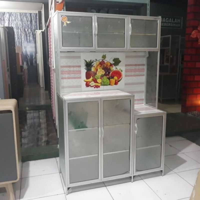 Promo Lemari Rak Piring Kaca Alumunium 3 Pintu | Lemari Dapur Bandung ...
