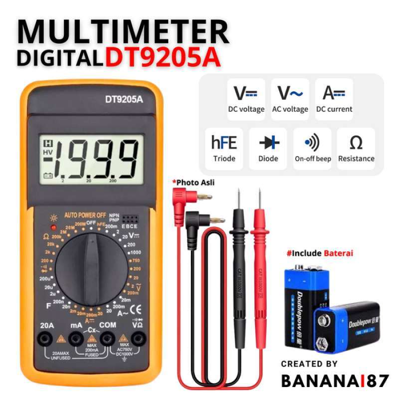 Promo BARU Multimeter Multitester Digital DT9205A Alat Tes Tegangan ...
