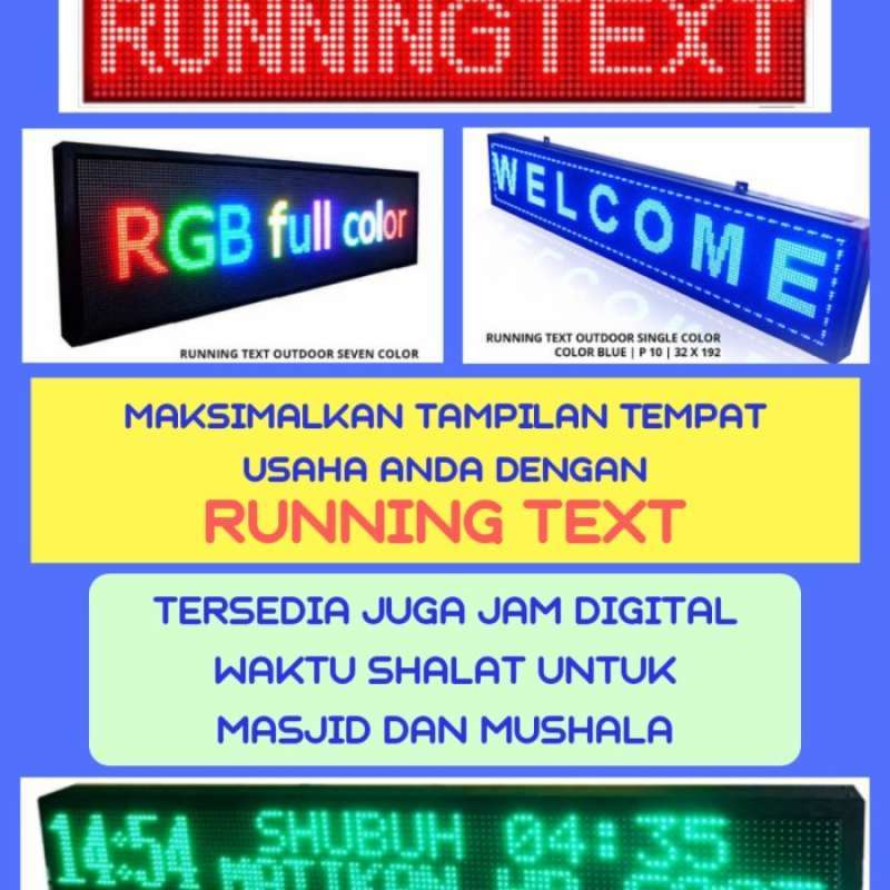 Promo Lampu LED Running Text modul p10 RGB ukuran 96 x 64 cm dua sisi ...