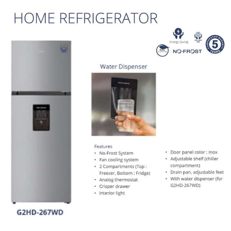 Jual Gea G2hd-267wd Home Refrigerator / Kulkas 2 Pintu Kapasitas 267l ...
