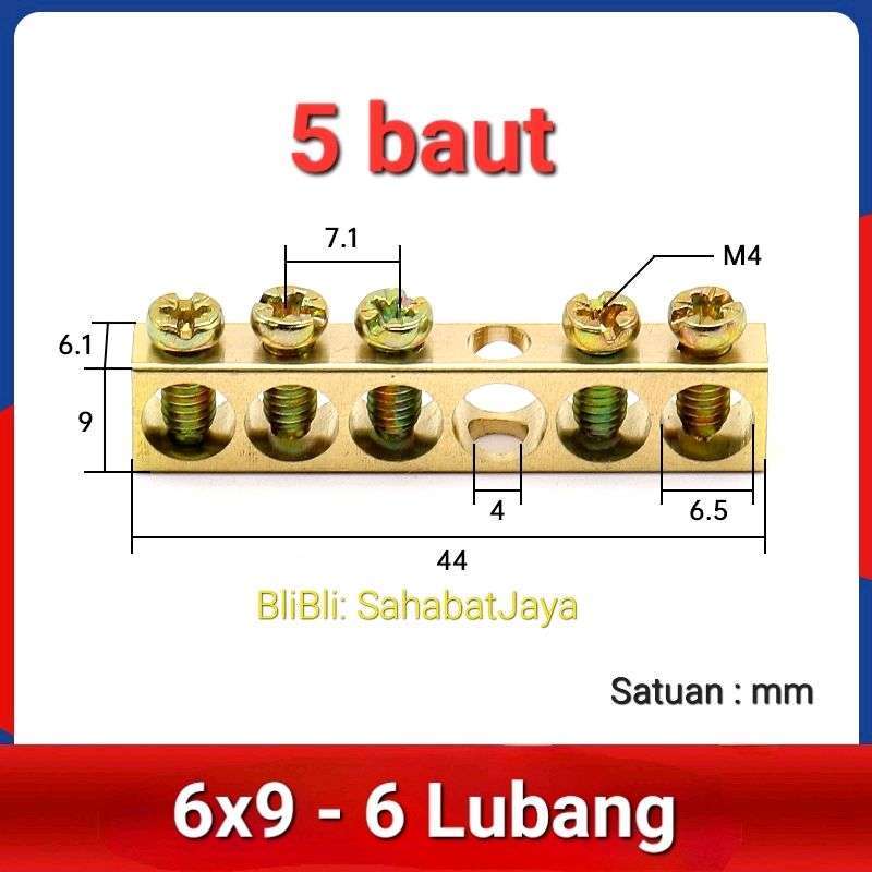Jual Terminal Kabel Blok Netral Block 5 Pole M4 6x9 mm Kuningan Busbar ...