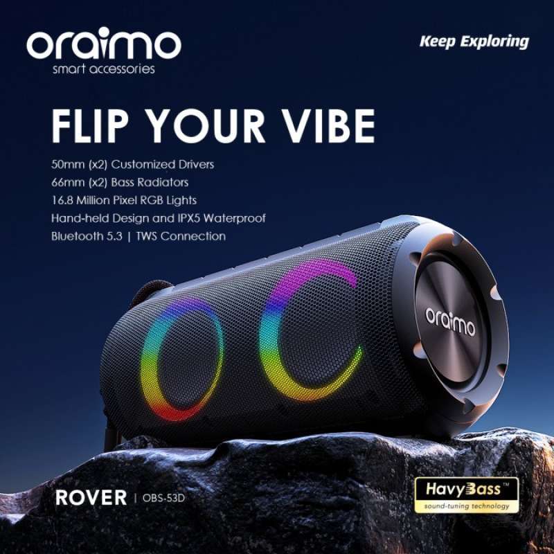 Promo Oraimo Super Bass Speaker Bluetooth 5.3 Max 20W Rover IPX5 RGB ...