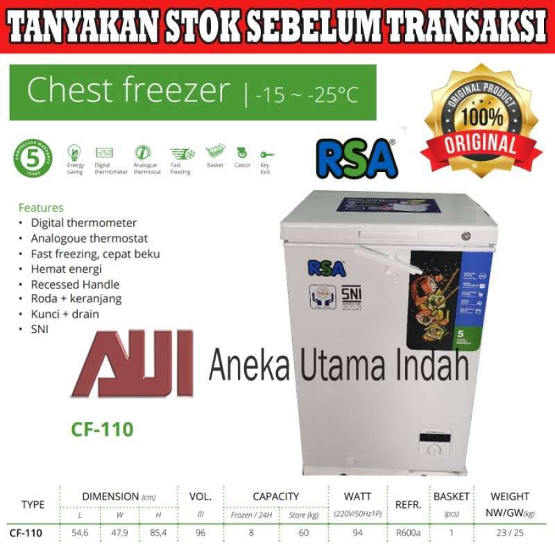 Promo RSA CHEST FREEZER CF-100 / CF100 Diskon 33% di Seller BIYAJAYA ...