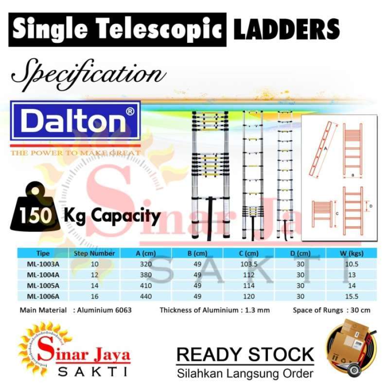 Promo Tangga Teleskopik 3.2M Dalton Ml-1003A , Alumunium Telescopic Terbaik Diskon 23% di Seller ...