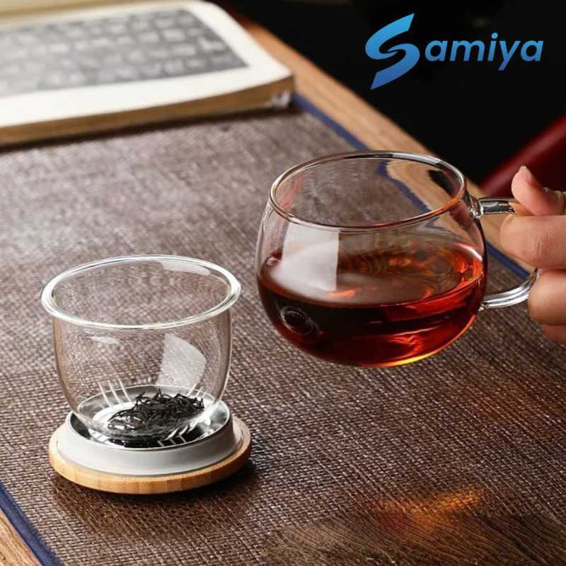 Promo gelas teh kopi saringan filter kaca infuser tea cup 320ml tutup ...