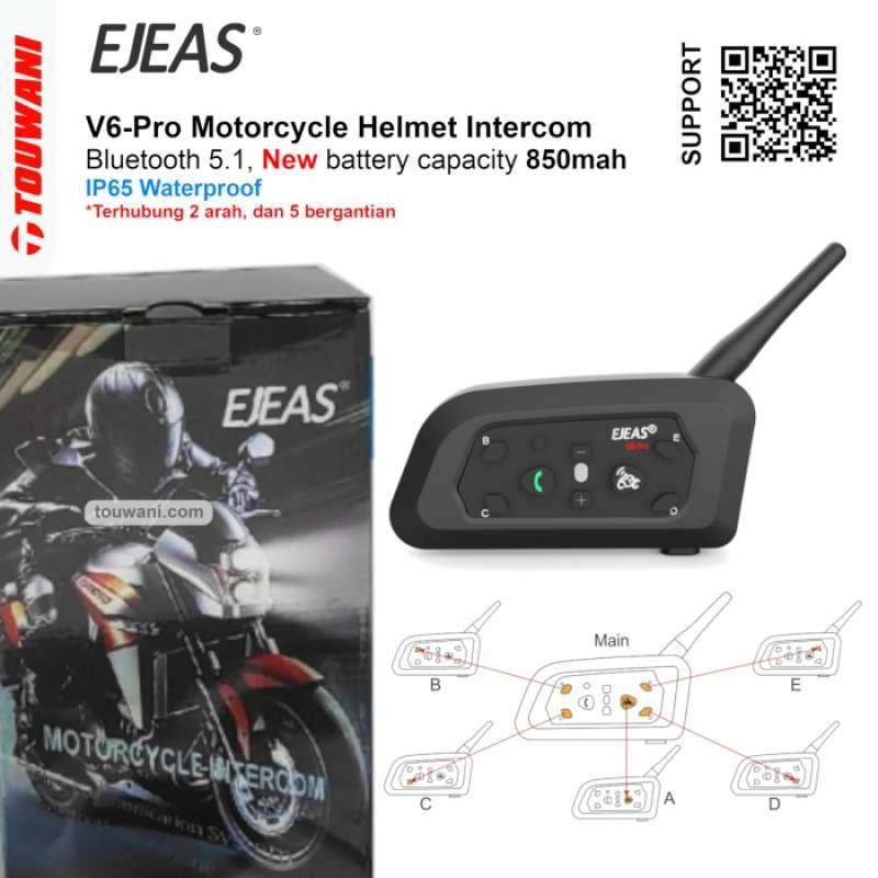 Promo Helmet Intercom Interom Bluetooth Headset Helm Ejeas V6 Pro ...