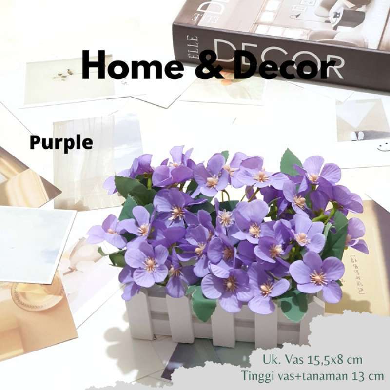 Promo Set Bunga Hias Artificial Plastik Vas Pot Pagar Kayu Palsu Shabby ...