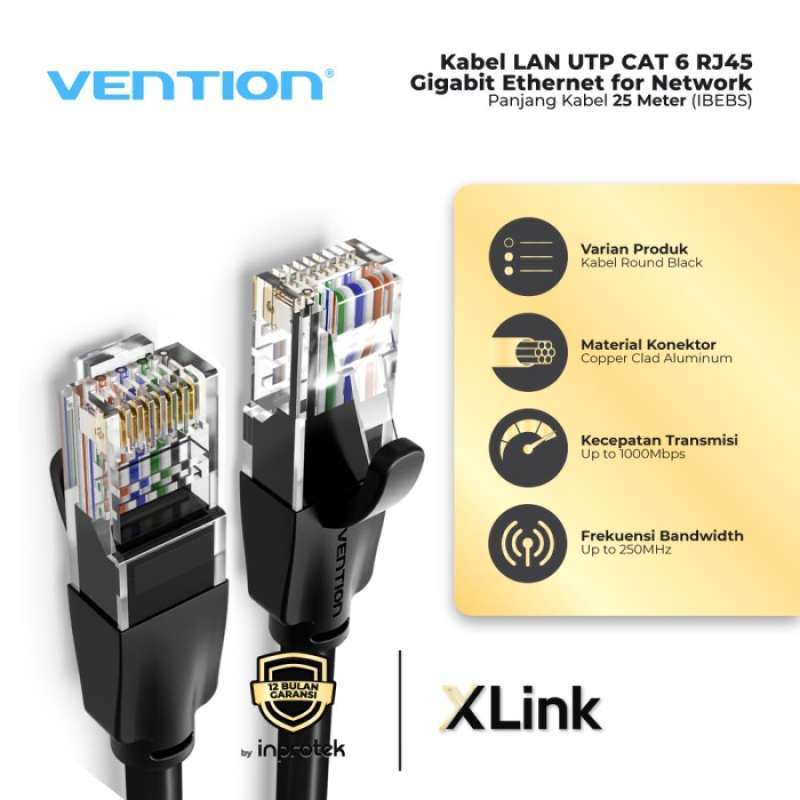 Promo Vention 25m Kabel Lan Rj45 Cat.6 Utp Ethernet Gigabit Diskon 9% ...