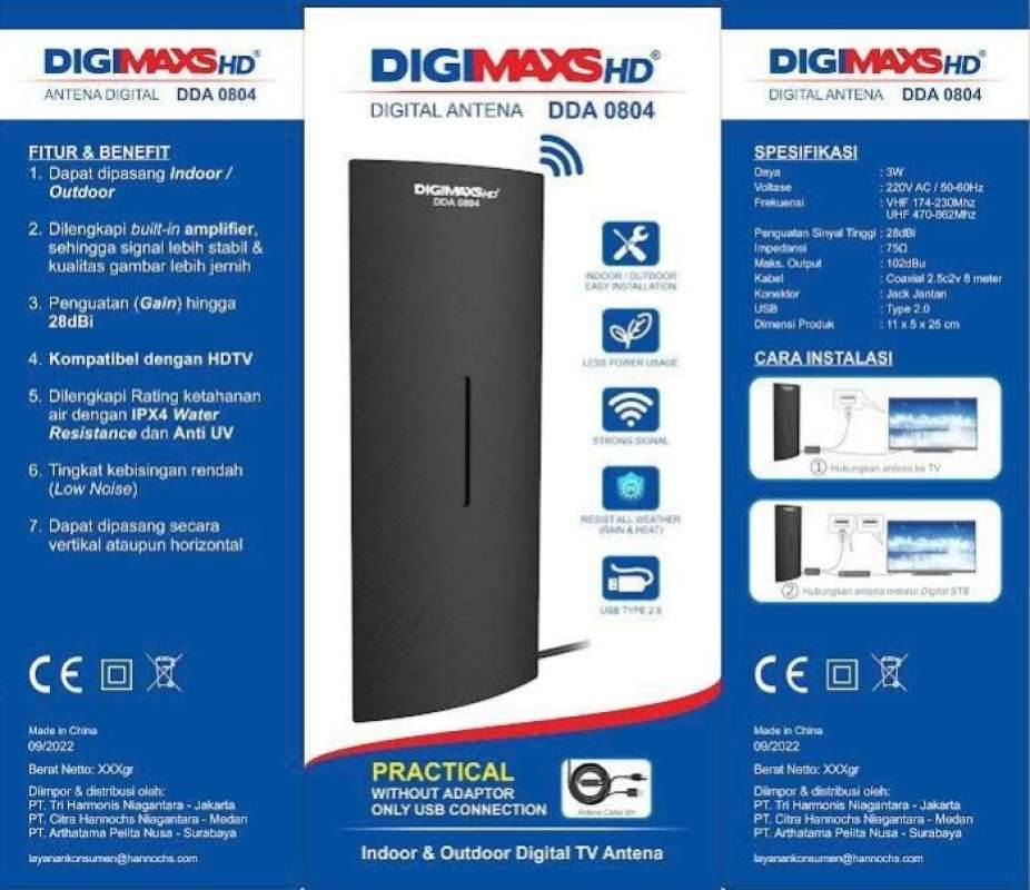 Jual Digimax Antena Tv Digital Indoor Outdoor Booster Kabel 8m 0804/0803 - Dda-0805 Di Seller ...