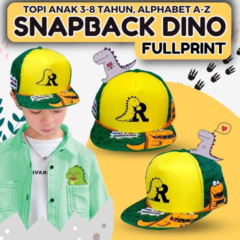 Jual Topi Anak Snapback Full Printing Alfabet / Huruf A-z Dino Green ...
