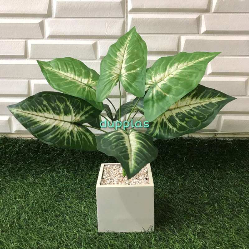 Promo Pohon Daun Sri Rejeki X8 Mini Artificial Pot Kayu Kotak Putih ...