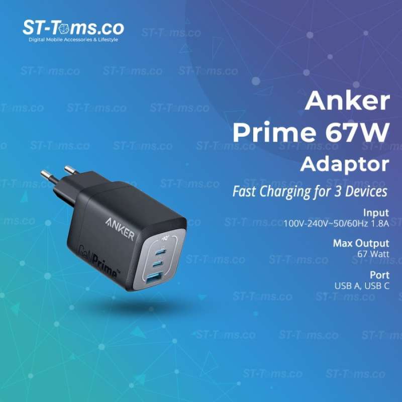 Jual Anker Prime 67w Gan Wall Charger Adaptor Usb A Usb C 3 Ports - A2669 Di Seller St-toms ...
