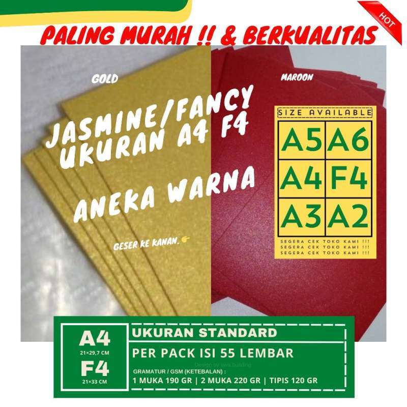 Jual Kertas Jasmine/kertas Fancy Aneka Warna A4 & F4 Perpack (isi 55 ...