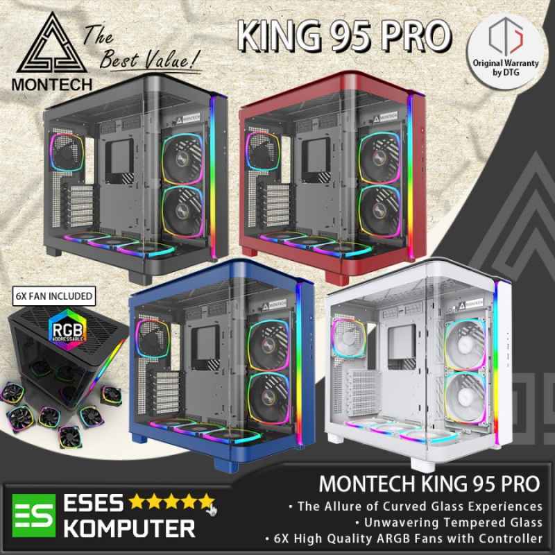 Jual Case Montech King 95 Pro Black / White / Red / Blue Atx Curved ...