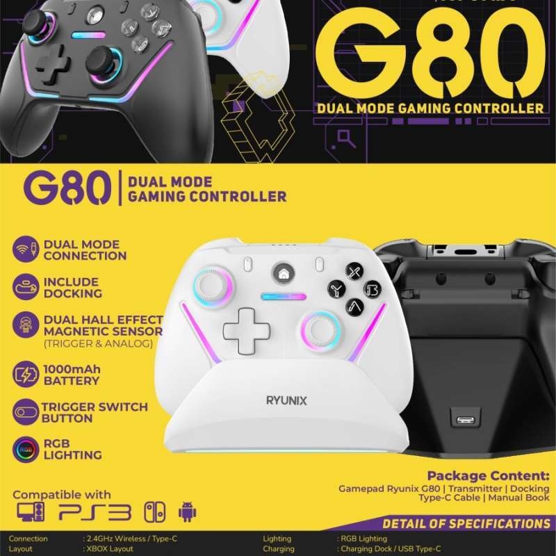 Jual Ryunix G80 / G 80 Gamepad Hall Effect Dual Mode Gaming Controller ...