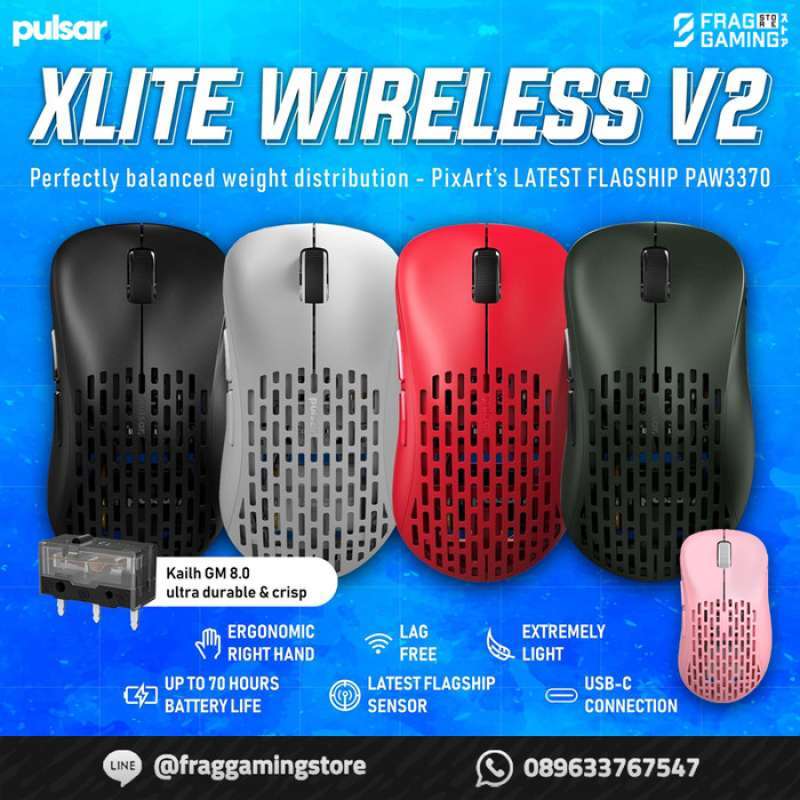Promo Pulsar Xlite V2 Wireless 59g Paw3370 Ultralight Ergonomic Gaming ...