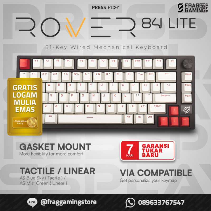Promo 100% Produk Ori Pressplay Rover84 V4 Lite 75% Wired Mechanical ...