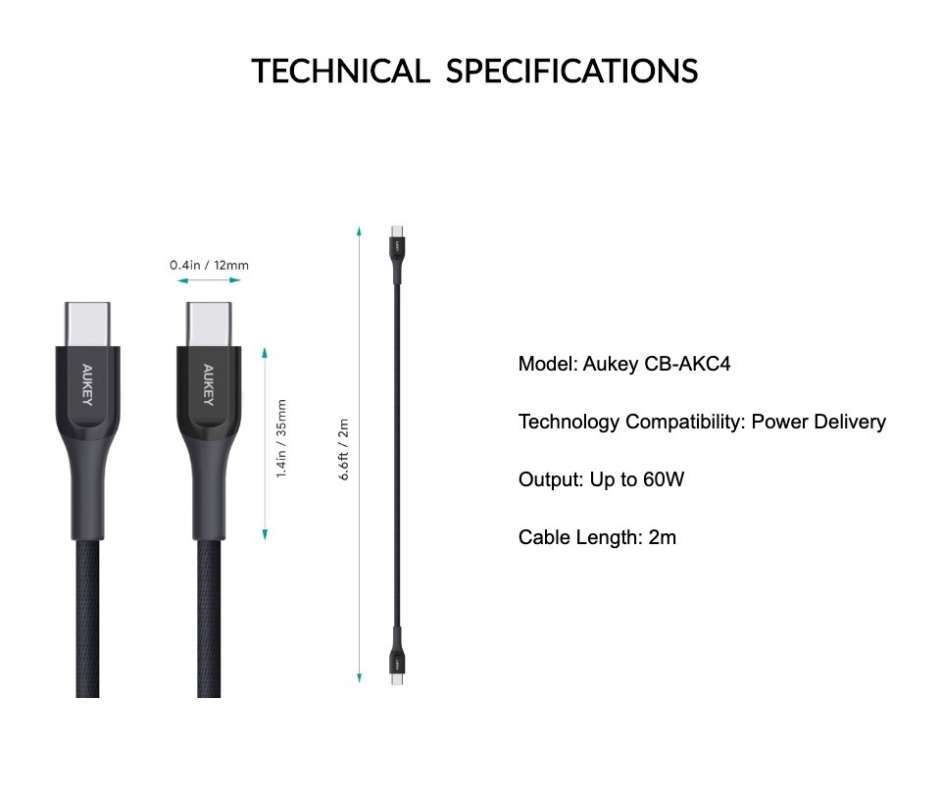 Jual Aukey Cb-akc4 Cable Usb-c To Usb-c 2m Kevlar Material Di Seller ...