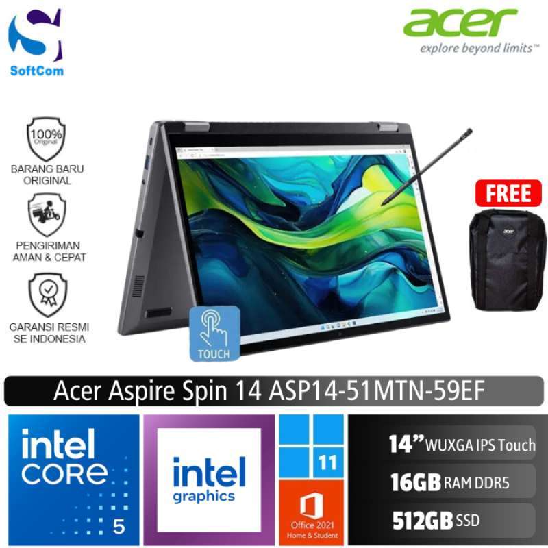 Promo Acer Aspire Spin 14 Asp14 51mtn 59ef Laptop 2 In 1 [core 5 120u ...