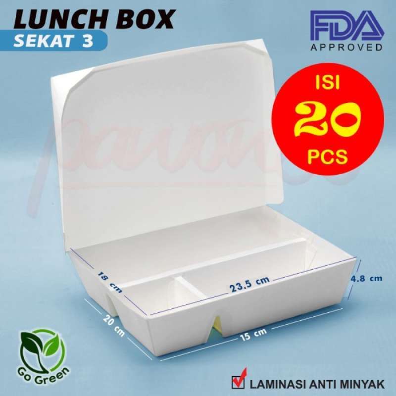 Jual Paper Lunch Box Sekat 3 - Lunch Box Paper Sekatt 3 - Kotak Bento ...