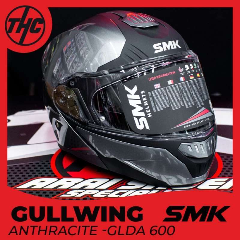 Jual Smk Gullwing Anthracite Metal Modular Flip Up Helmet Full Face ...