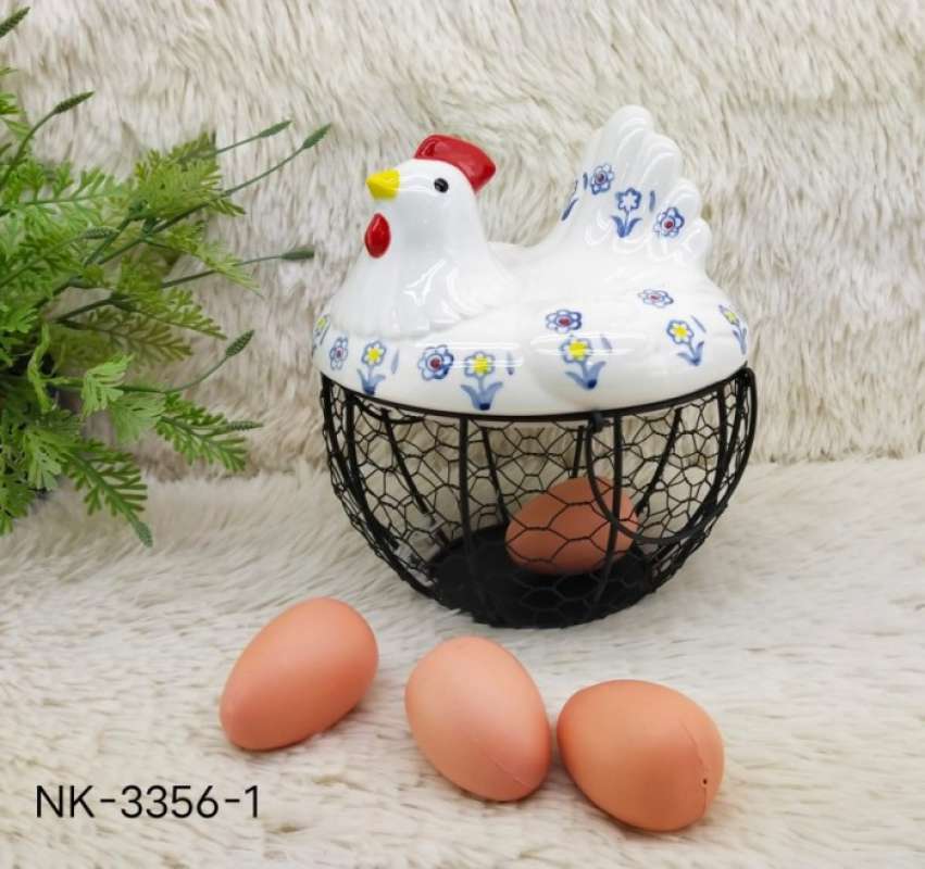 Jual Keranjang Tempat Telur Telor Unik Motif Ayam Keramik + Besi ...