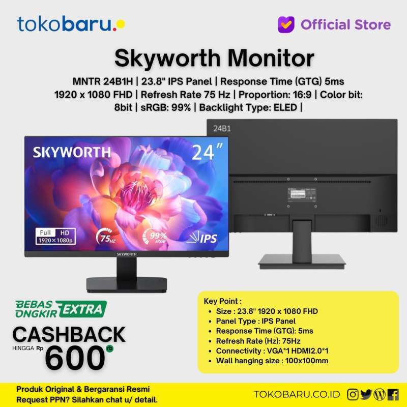 Promo Skyworth 24g1h Monitor Gaming 23.8 (23.8inch) Led Full Hd 144hz ...