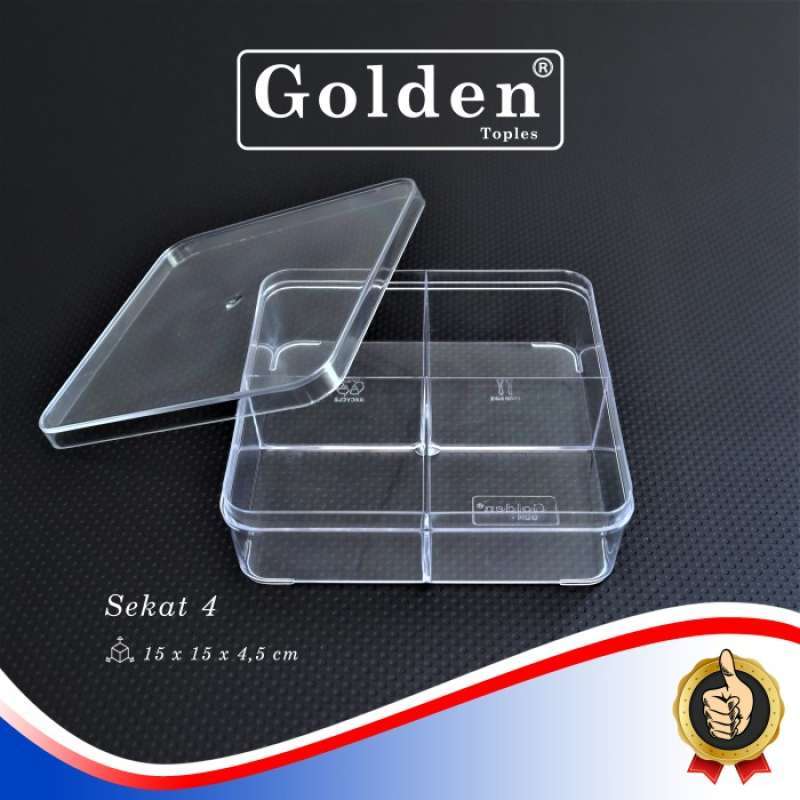 Jual Toples Persegi Sekat 4 / Toples Sekat 4 500gr / Toples Golden Di ...