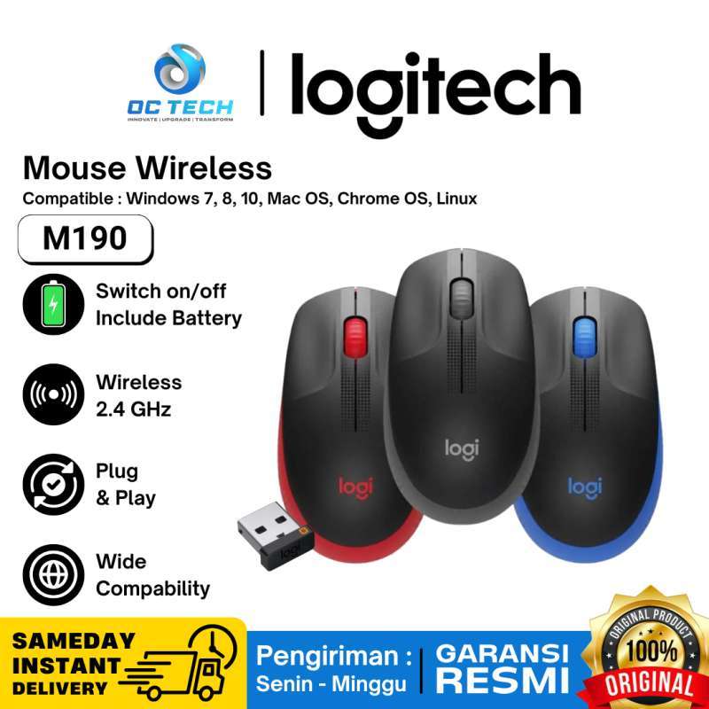 Jual Logitech M190 Mouse Wireless Full Size Usb Dongle 2.4 Ghz Mouse ...