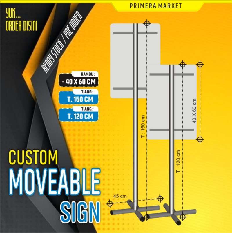 Jual Preorder Moveable Sign Tiang Silang 120 Cm Atau 150 Cm, Rambu 40 X ...