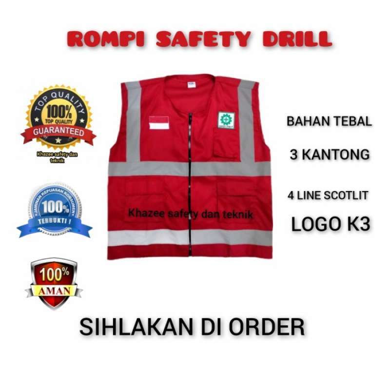 Promo Rompi Drill Merah / Rompi Proyek Drill / Rompi Safety Merah ...