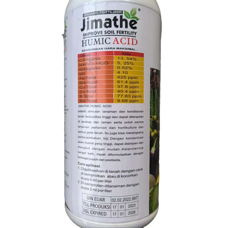 Jual Pupuk Organik Humic Acid + Fulfic Acid Jimathe 1 Liter Di Seller ...